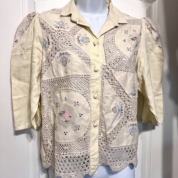 No Brand | Tops | Vintagecrocheted Floral Embroidered Button Up ...